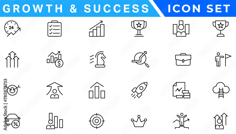 Growth and success line icons collection. Big UI icon set in a flat ...