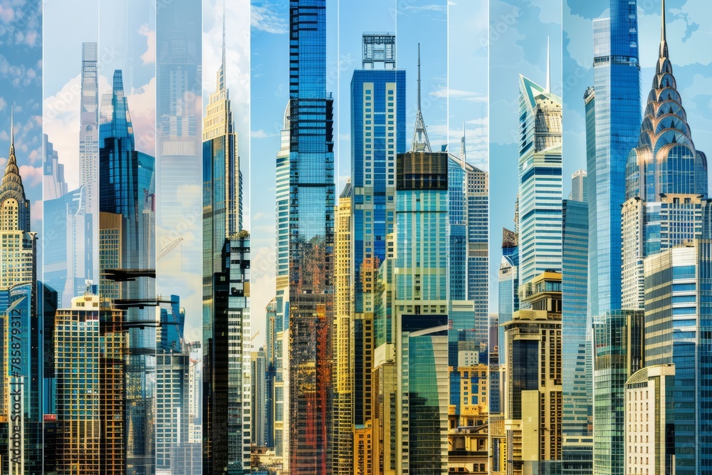 An architectural collage of iconic skyscrapers from around the world ...
