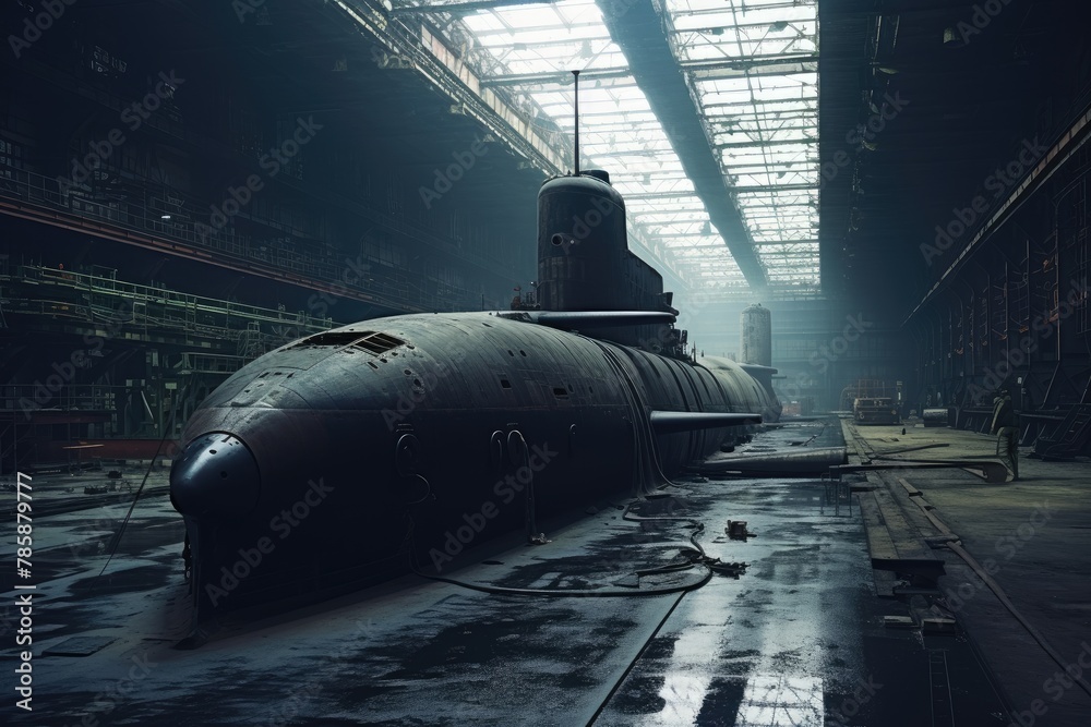 Submarine in Dry Dock: Submarine in dry dock for final adjustments ...