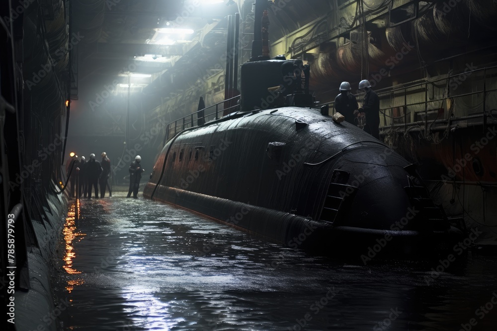Submarine in Dry Dock: Submarine in dry dock for final adjustments ...