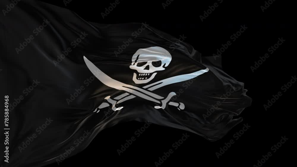 3d animation of the national flag of Pirate Flag waving in the wind ...