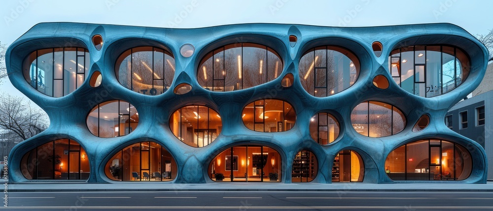 architecture of a modern building facade with teardrop and elliptical ...