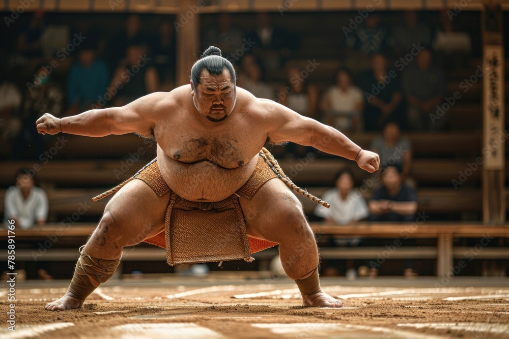 Mighty Sumo Wrestler in Full Traditional Outfit Prepared for a Thrilling and Intense Match ...