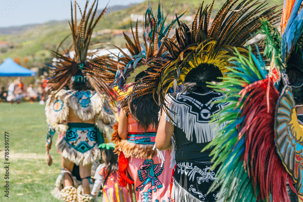Powwow. Native Americans dressed in full regalia. Details of regalia ...