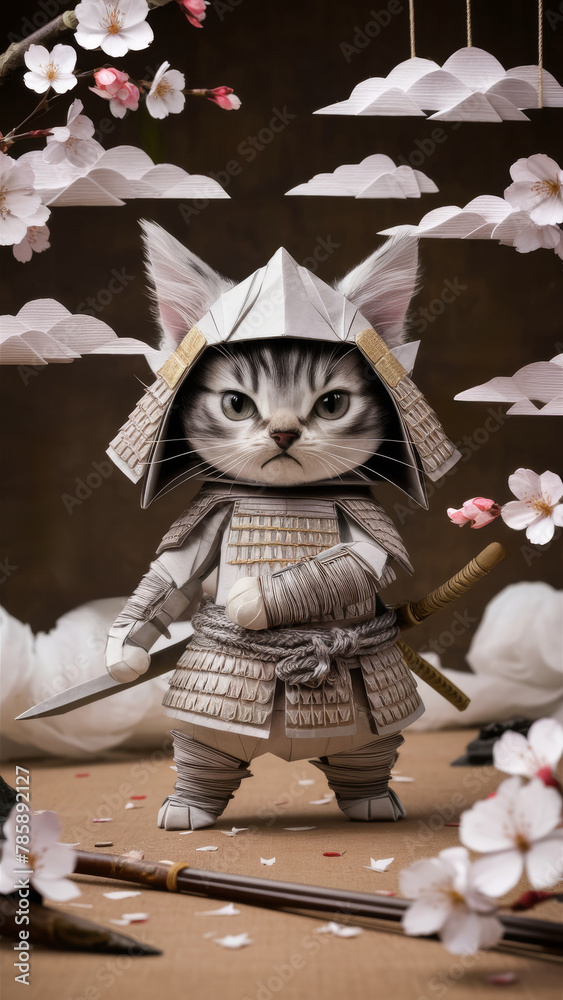 An imaginative depiction of a cat dressed as a samurai warrior ...