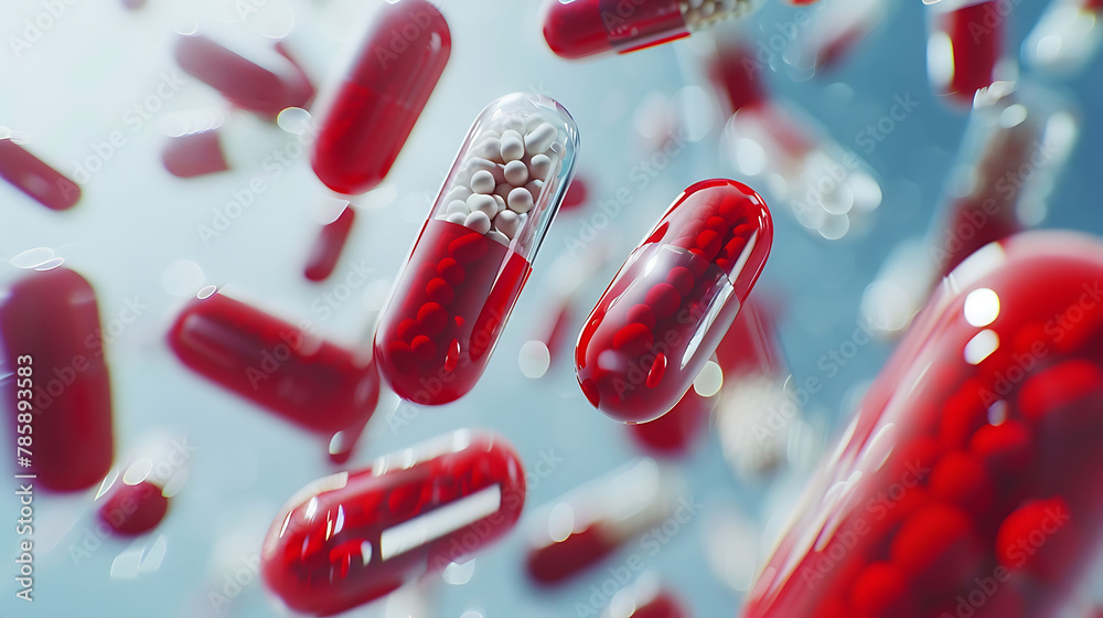 Pharmacy and medicine, antidepressants and vitamins concept. A bunch of ...