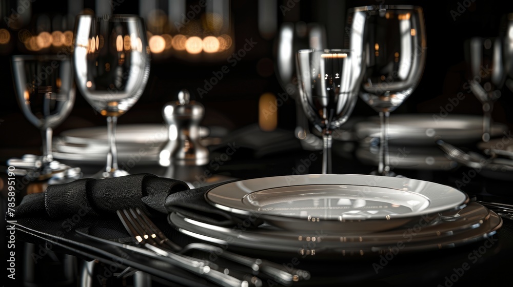 Fine dining table setting of luxury restaurant menu invitation card ...