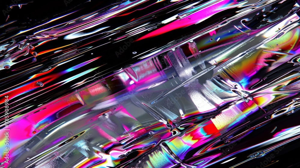 rainbow colored chrome splatter and glitch on a black background Stock ...