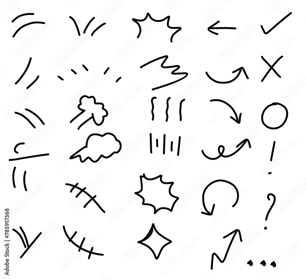 Vector set of hand-drawn cute cartoony expression sign doodle line ...