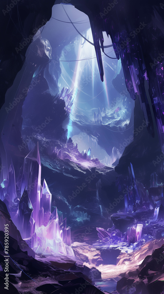 Imaginary image of a crystal cave in a fantasy animated world. Stock ...