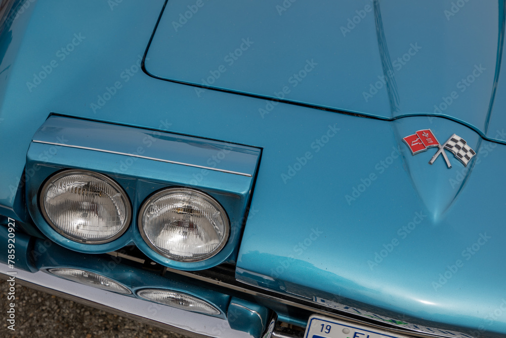 Chevrolet Corvette racing flag Car Sign logo and text brand front of ...