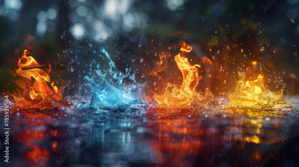 Matter. The five fundamental elements of nature: Water, Fire, Earth ...