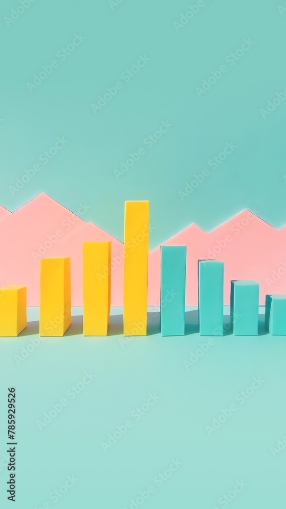 3d render. colorful increasing decreasing bar chart growth decline ...