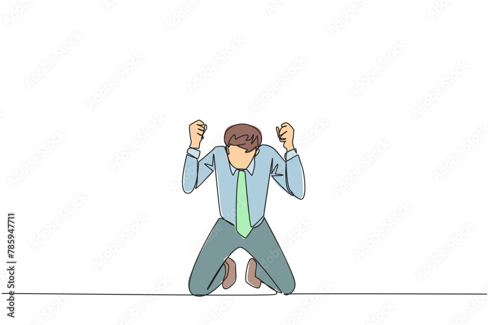 Continuous one line drawing businessman kneeling like praying. Lost ...