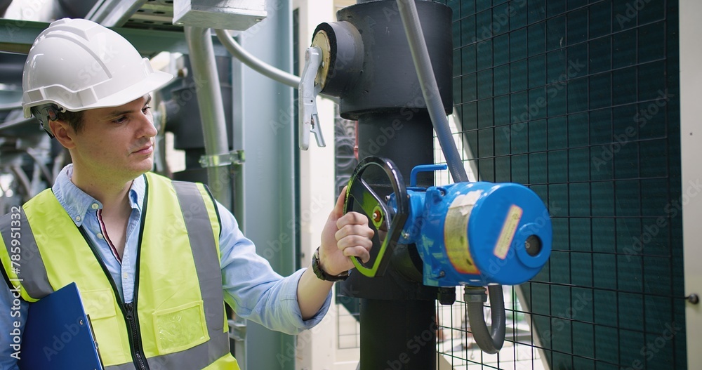 Civil engineer manager checking industry cooling air conditioner water ...
