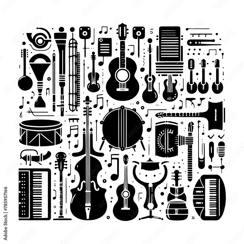 Melodic Shadows: Black Vector Silhouette of Musical Instruments ...