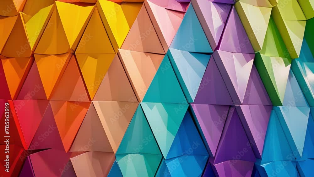 Triangular panels in shades of red orange yellow green blue and purple ...