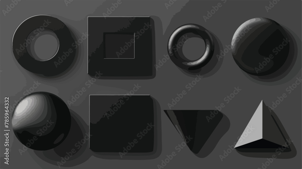 Realistic black basic geometric 3d shapes in top Stock Vector | Adobe Stock