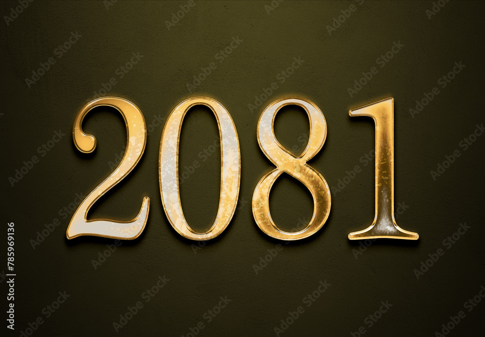 Old gold effect of 2081 number with 3D glossy style Mockup. Stock ...