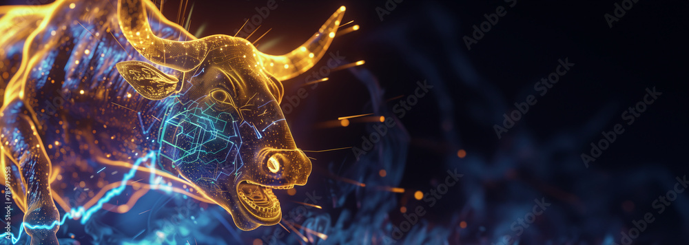 Futuristic bull banner. Energized bull. Electrified bull. Banner ...