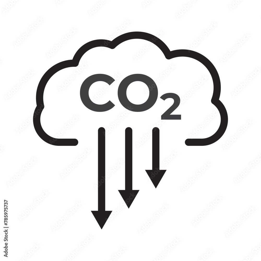 Reduce co2 gas icon set. carbon reduction cloud sign. cut c02 pictogram ...