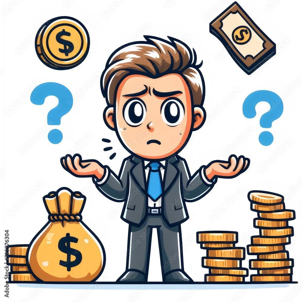 a cartoon-style illustration featuring a confused businessman ...