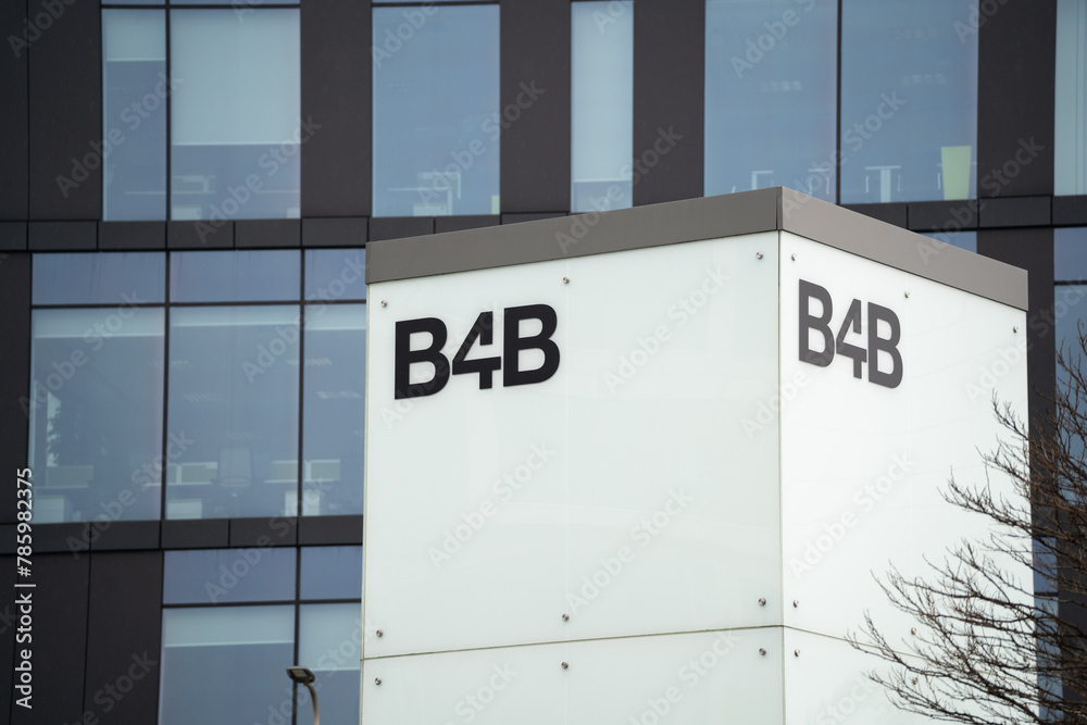 B4B logo sign. Bonarka for Business office complex in Kraków. Corporate ...