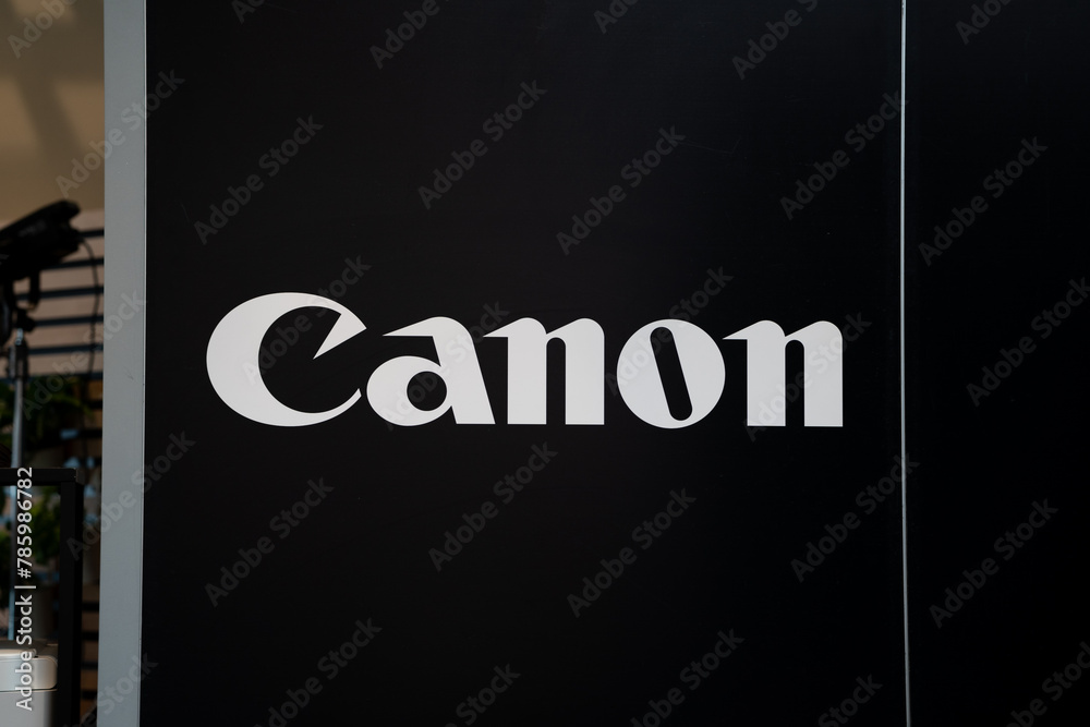 Canon company logo sign. Japanese multinational corporation known for ...