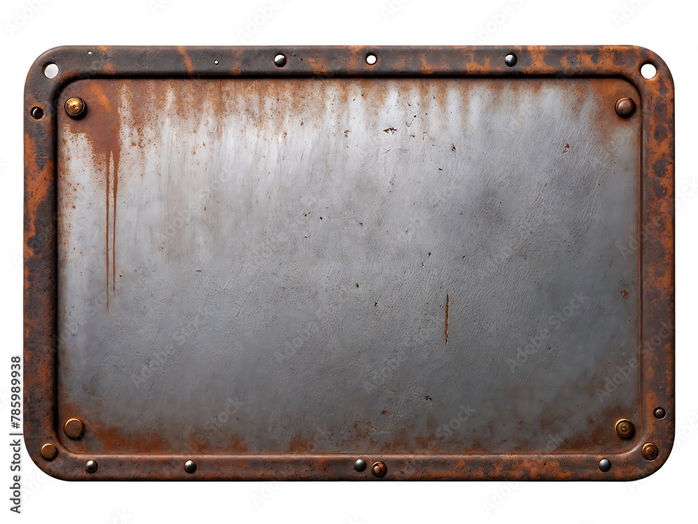 Blank rusted metal plate on a transparent background. PNG image of a ...