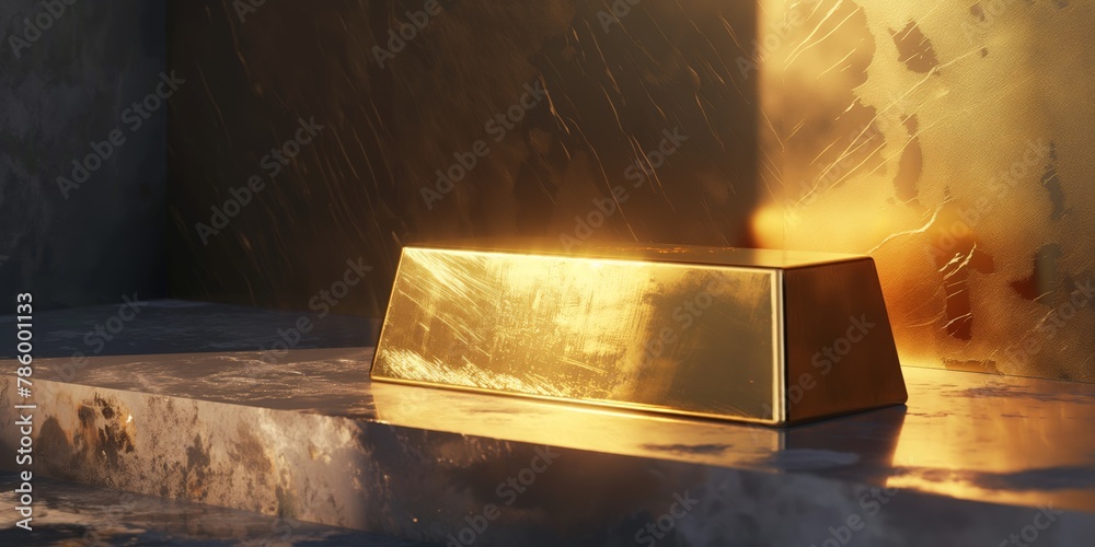 The warmth of golden light glimmers off a solid gold bar resting on a ...
