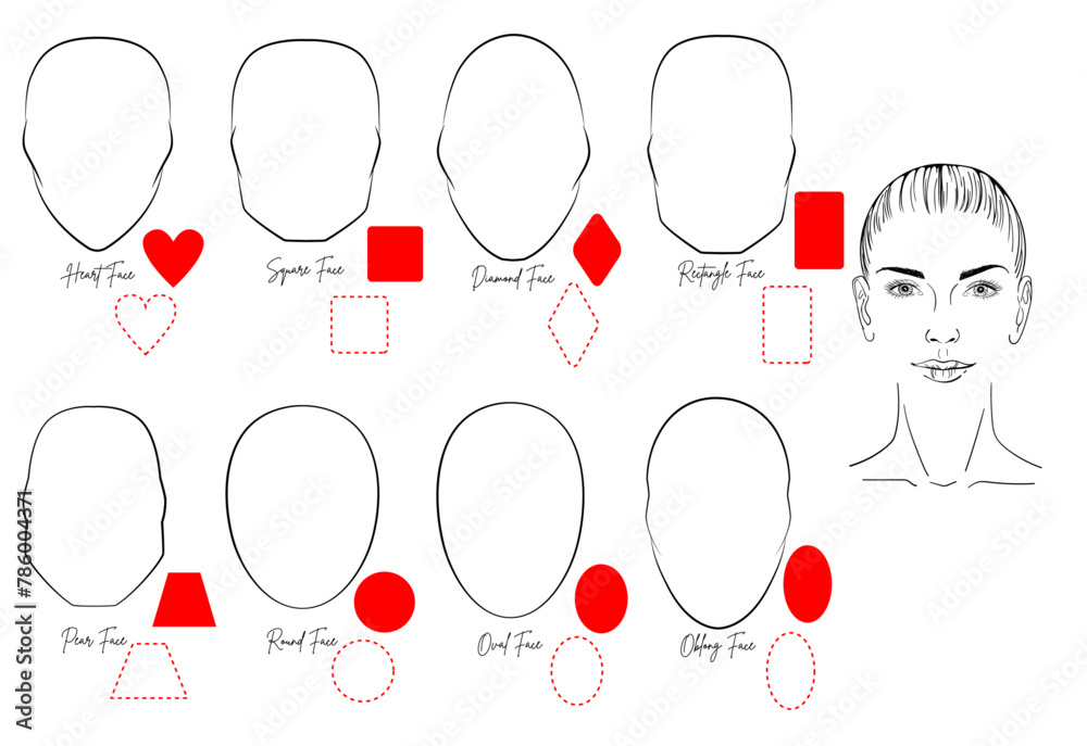 Set of different face shapes to form face types. Eight different face ...