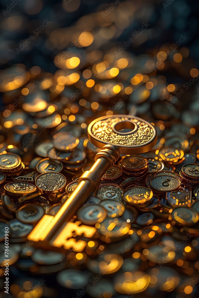 Key Wealth visualized as a golden key unlocking a treasure chest of ...