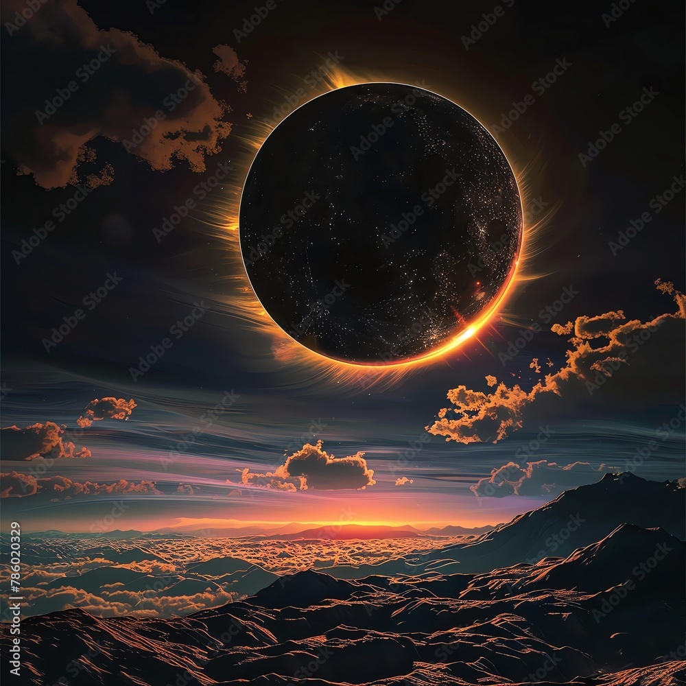 Solar Eclipse captured as a breathtaking moment, the moon shadowing the ...