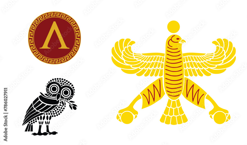 Athens and Sparta flags against Persian Empire flag. Ancient symbol ...