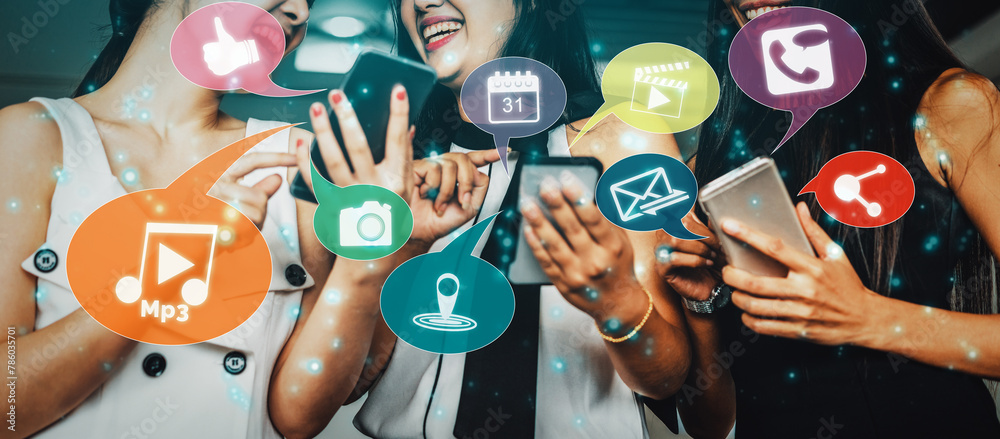 Multimedia and Computer Applications Concept. Business people using ...