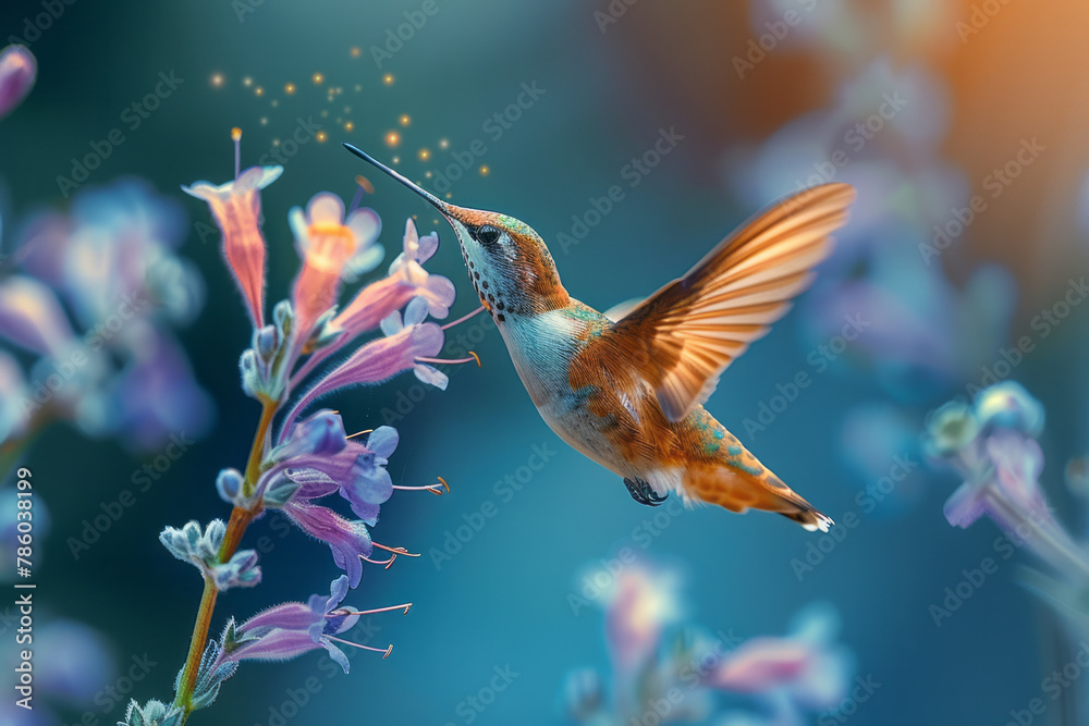A photograph of a hummingbird hawk-moth hovering over an endangered ...