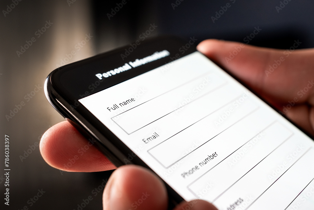Form and online register in phone. Data in mobile survey. Personal ...