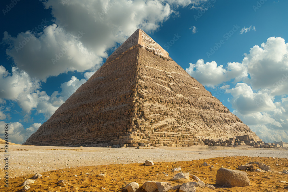 A scene depicting the careful alignment of the pyramid's sides with the ...