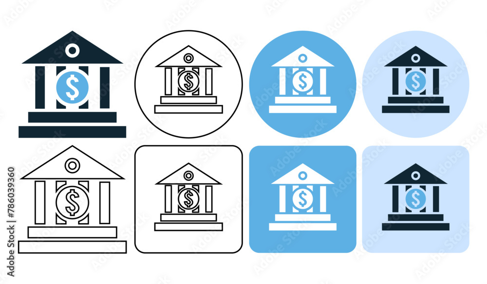 bank icon and dollars, institution icon symbol ui and ux design, glyphs ...