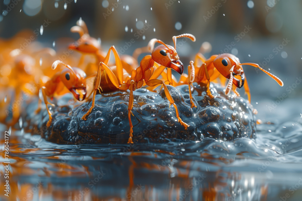 An image of fire ants building a floating raft during a flood, their ...
