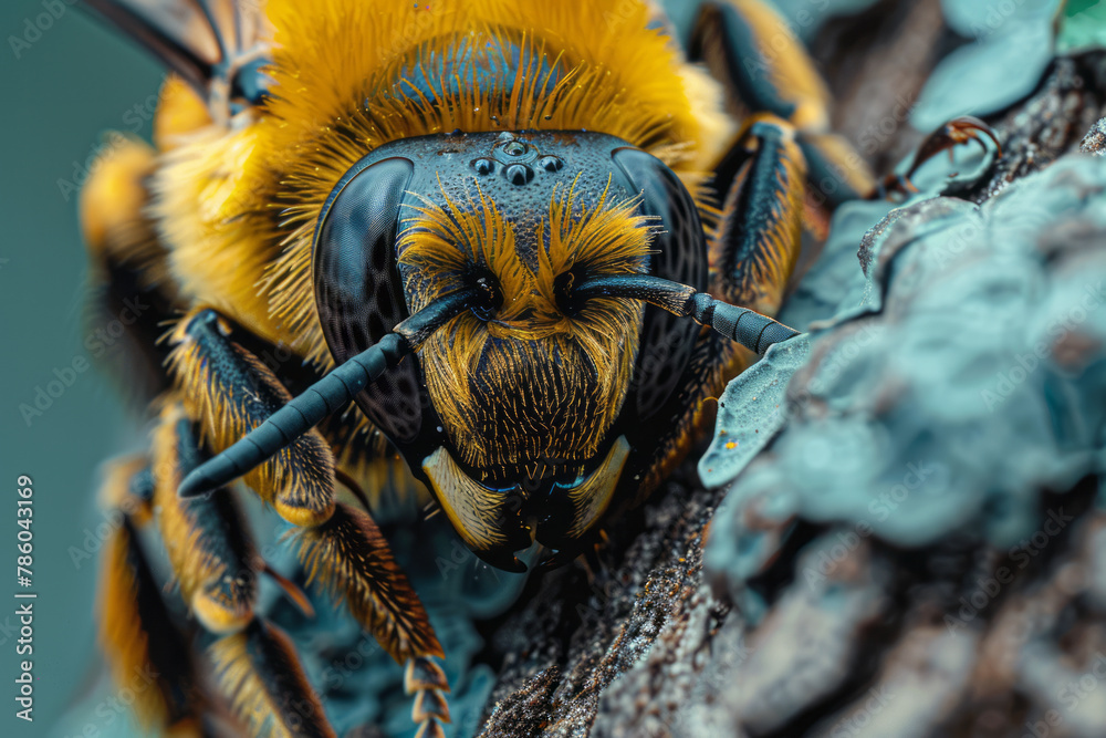 A close-up of a tropical bee with specialized mandibles for harvesting ...