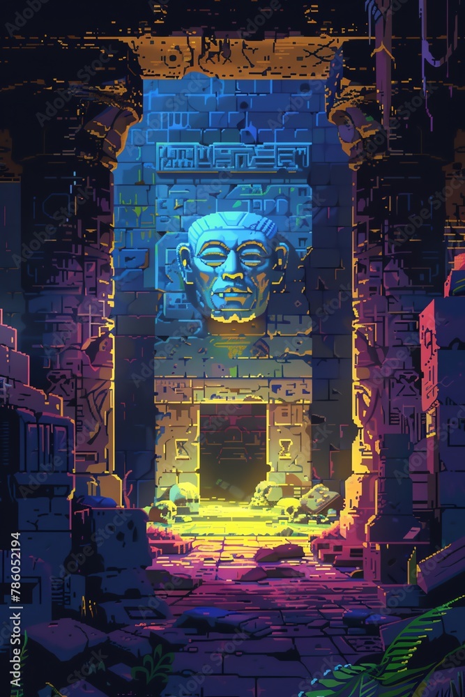 Craft a pixel art interpretation of the unearthed tomb scene, blending ...