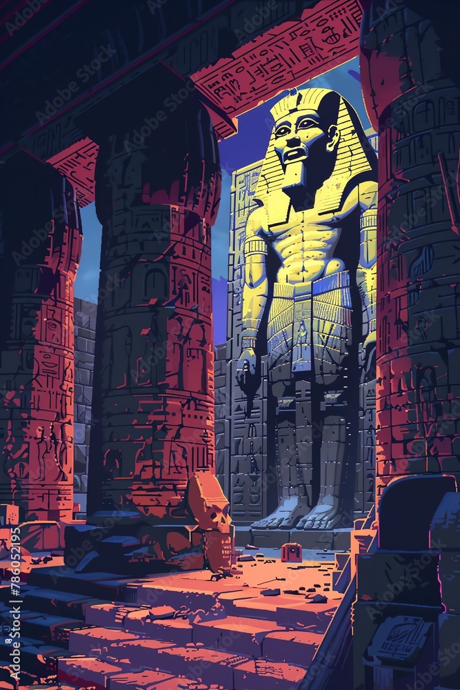 Craft a pixel art interpretation of the unearthed tomb scene, blending ...