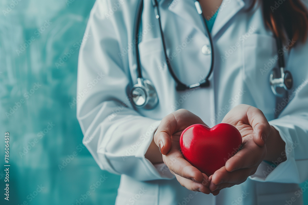 doctor's hand tenderly holding a crimson heart, evoking feelings of ...