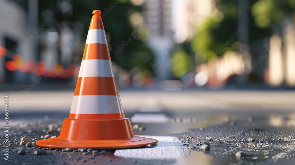 3D traffic cone symbol on rubber safety cone striped caution road block ...