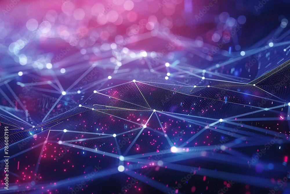 horizontal illustration of glowing dots connected to each other ...