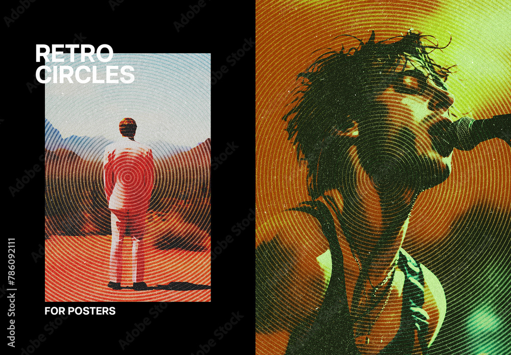 Retro Circles Poster Photo Effect Mockup Stock Template | Adobe Stock