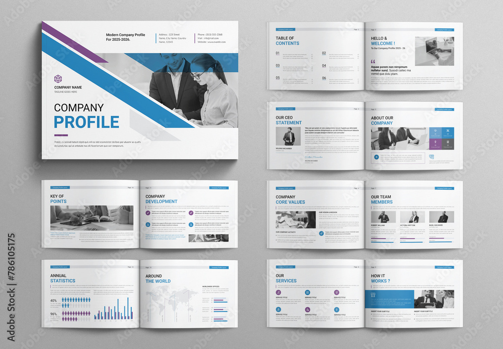 Company Profile Layout Design Template Landscape Stock Template | Adobe ...