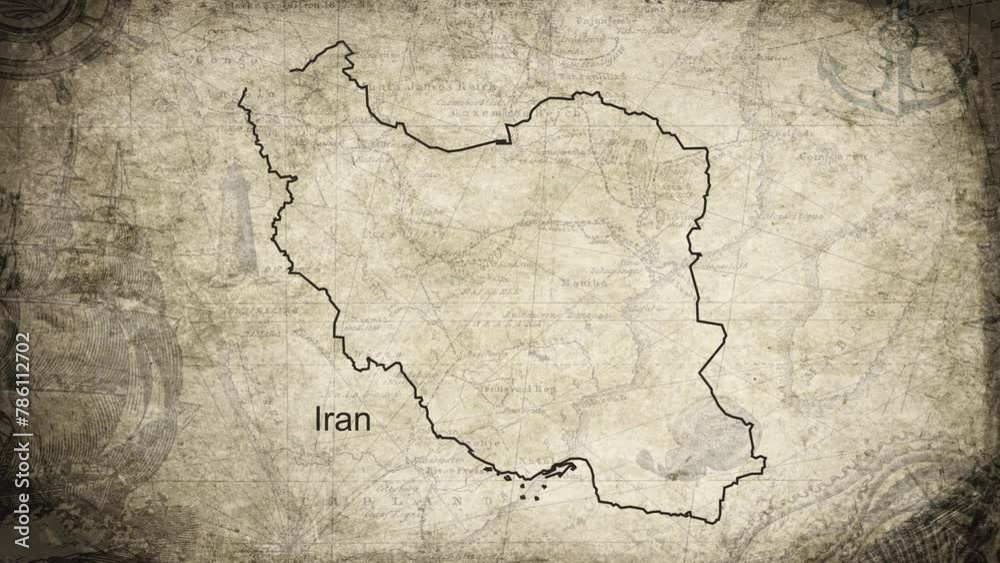 Iran map drawn on a cartography background sheet of paper Stock Video ...