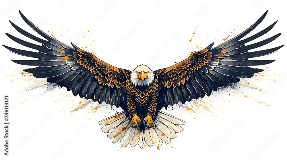 A bold and dynamic banner design where a bald eagle soars upward with ...